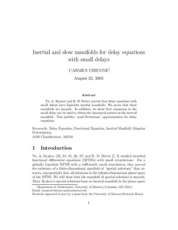 (PDF) Inertial and slow manifolds for delay equations with small delays