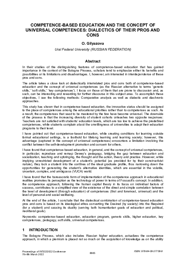 (PDF) Competence-Based Education and the Concept of Universal Competences: Dialectics of Their ...