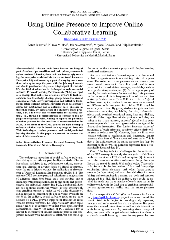 (PDF) Using Online Presence to Improve Online Collaborative Learning