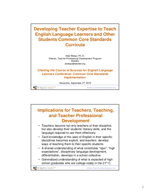 (PDF) Developing Teacher Expertise to Teach English Language Learners ...
