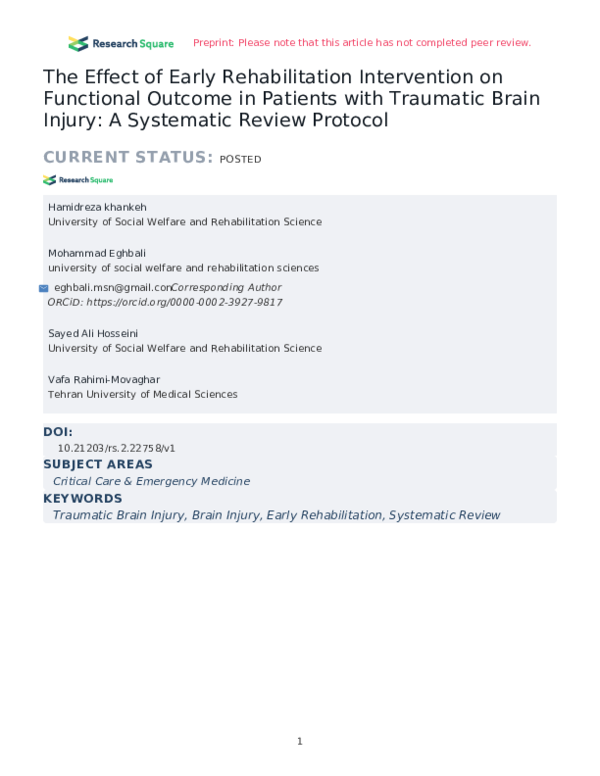 (PDF) The Effect of Early Rehabilitation Intervention on Functional ...