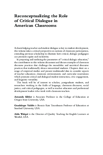 (PDF) Reconceptualizing the Role of Critical Dialogue in American ...