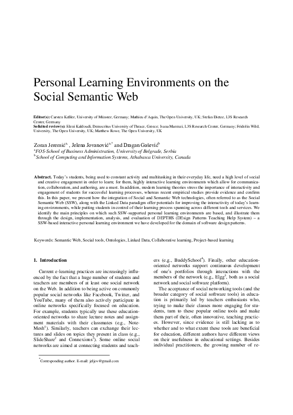 (PDF) Personal learning environments on the Social Semantic Web