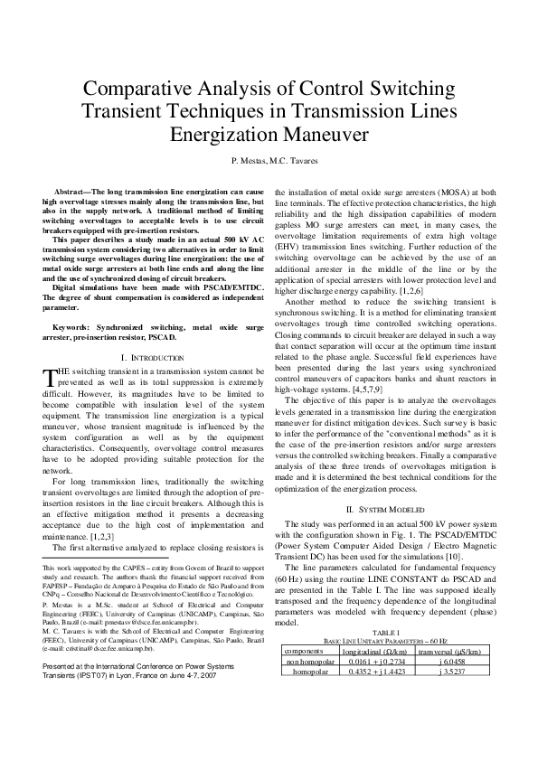 (PDF) Comparative Analysis of Control Switching Transient Techniques in Transmission Lines ...