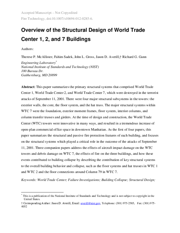 (PDF) Overview of the Structural Design of World Trade Center 1, 2, and ...