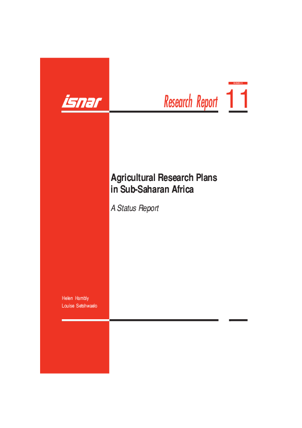 (PDF) Agricultural Research Plans in Sub-Saharan Africa: A Status Report