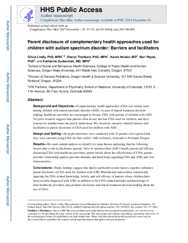 (PDF) Parent disclosure of complementary health approaches used for ...