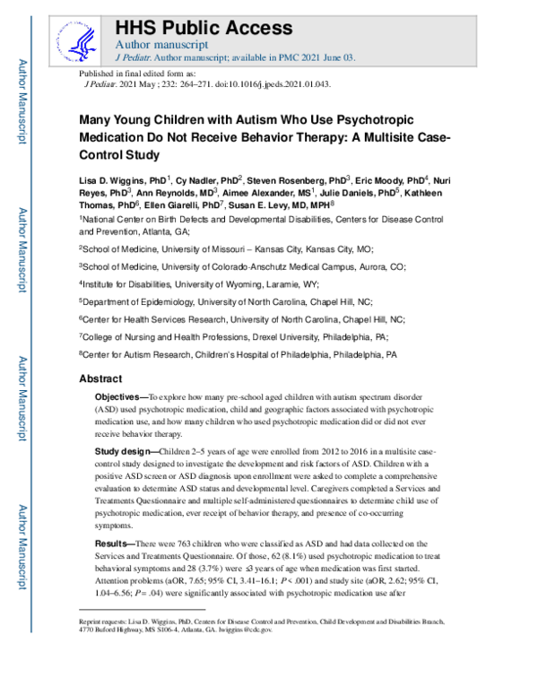 (PDF) Many Young Children with Autism Who Use Psychotropic Medication ...