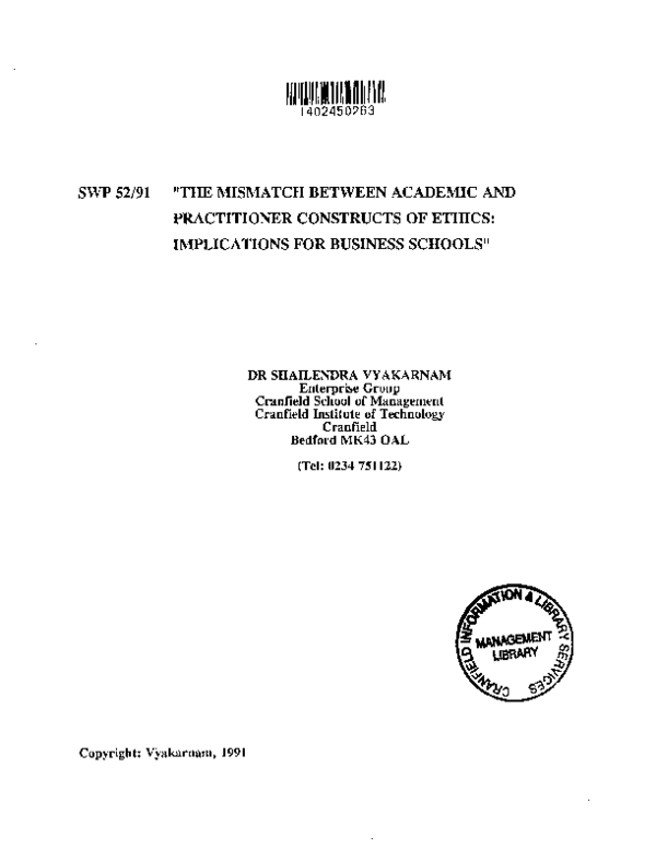 (PDF) SWP 52191 “The Mismatch Between Academic and Practitioner ...