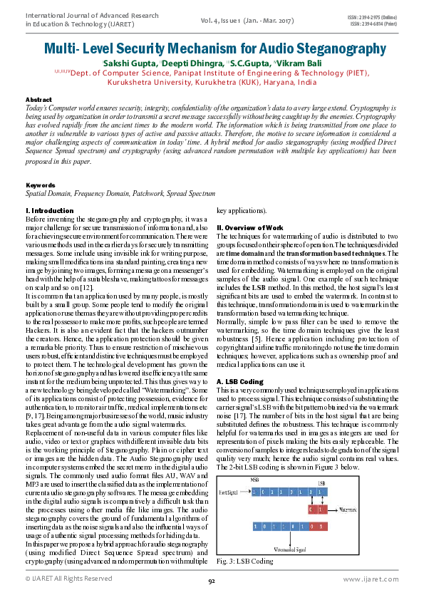 (PDF) Multi-Level Security Mechanism for Audio Steganography I