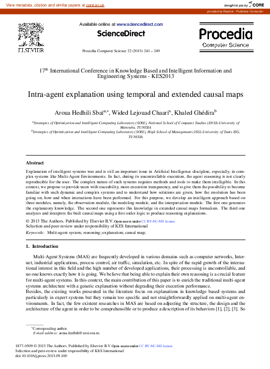(PDF) Intra-agent Explanation Using Temporal and Extended Causal Maps