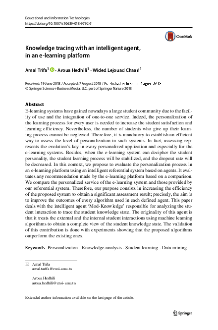 (PDF) Knowledge tracing with an intelligent agent, in an e-learning platform | Aroua Sbaï ...