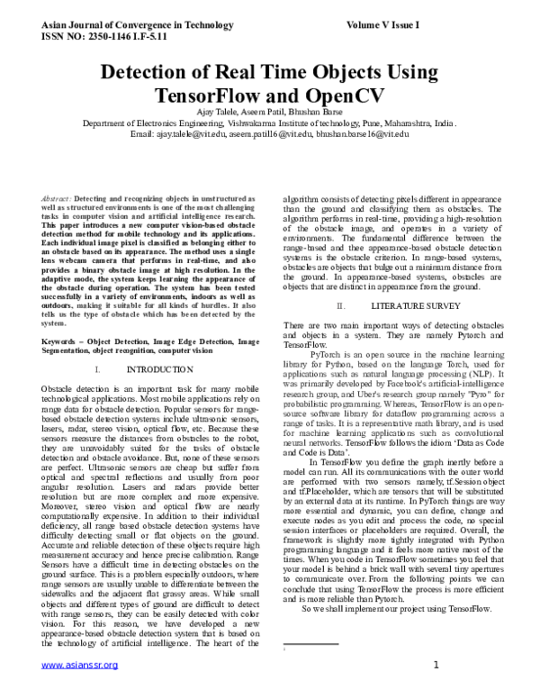 Pdf Detection Of Real Time Objects Using Tensorflow And Opencv 1285