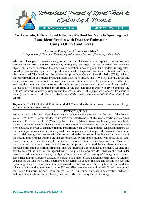 (PDF) An Accurate, Efficient and Effective Method for Vehicle Spotting and Lane Identification ...