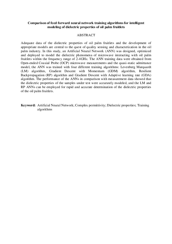 (PDF) Comparison of feed forward neural network training algorithms for intelligent modeling of ...