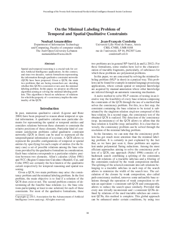 (PDF) On the Minimal Labeling Problem of Temporal and Spatial Qualitative Constraints