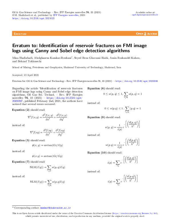 Pdf Erratum To Identification Of Reservoir Fractures On Fmi Image Logs Using Canny And Sobel