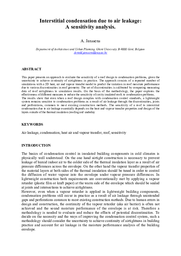 (PDF) Interstitial Condensation Due to Air Leakage: A Sensitivity ...