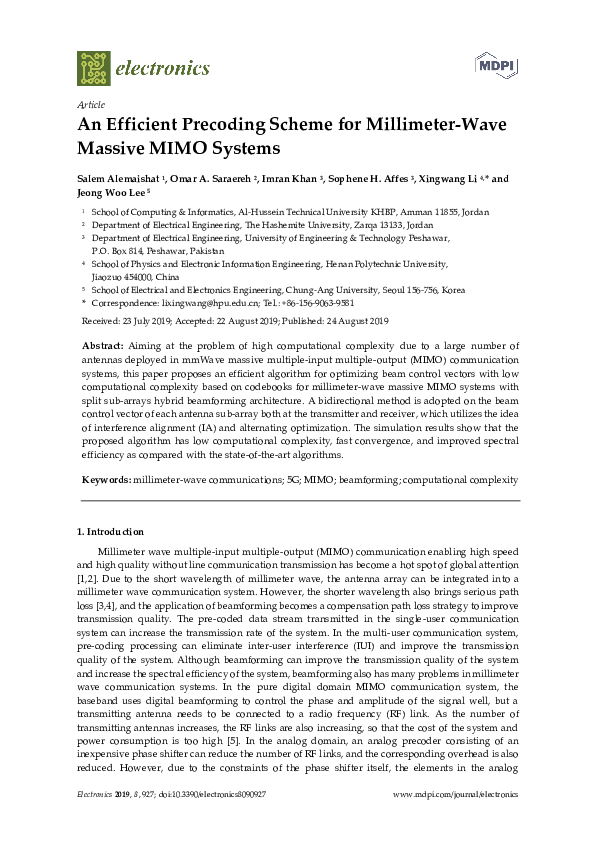 Pdf An Efficient Precoding Scheme For Millimeter Wave Massive Mimo Systems Li Xingwang