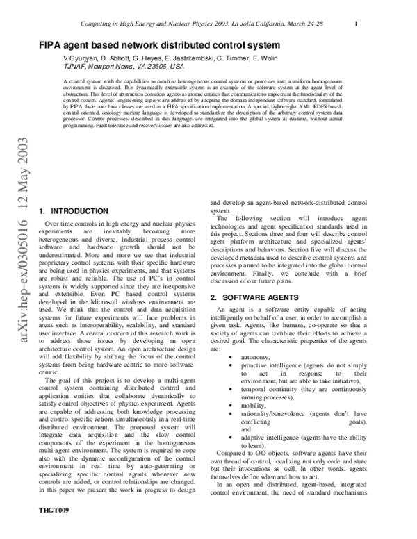 (PDF) FIPA agent based network distributed control system