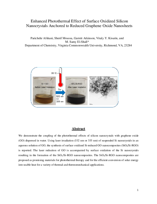 (PDF) Enhanced Photothermal Effect of Surface Oxidized Silicon Nanocrystals Anchored to Reduced ...