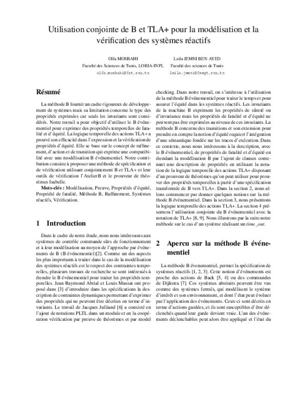 (PDF) Utilisation conjointe de B et TLA+ pour la modélisation et la ...