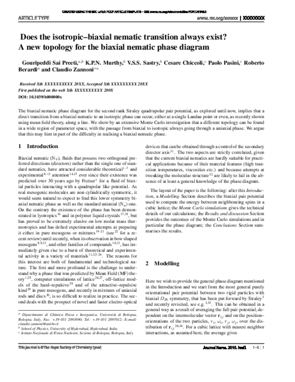 (PDF) Does the isotropic–biaxial nematic transition always exist? A new topology for the biaxial ...
