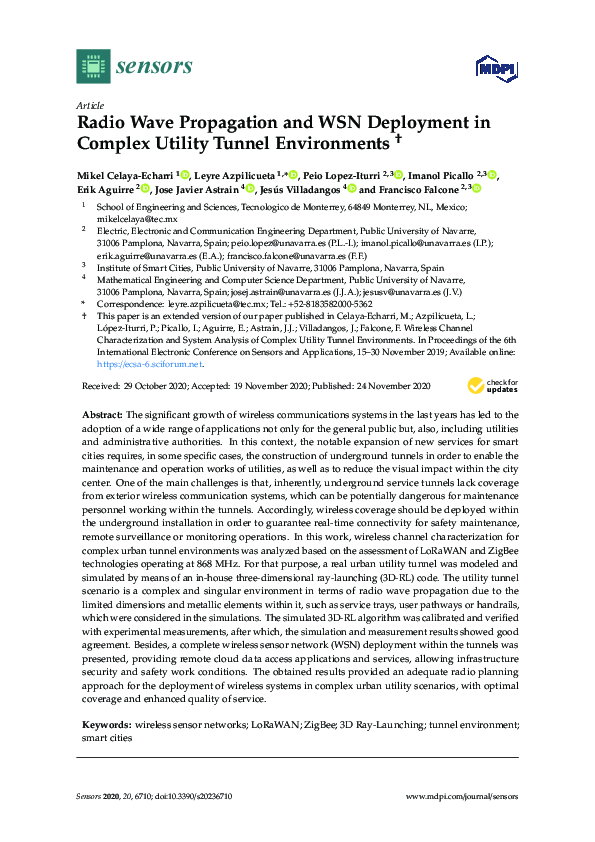 (PDF) Radio Wave Propagation and WSN Deployment in Complex Utility Tunnel Environments