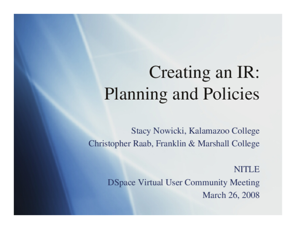 (PDF) Creating an IR: Planning and Policies