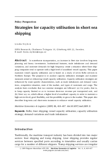 (PDF) Strategies for capacity utilisation in short sea shipping