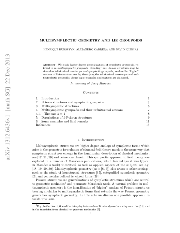 (PDF) Multisymplectic Geometry and Lie Groupoids