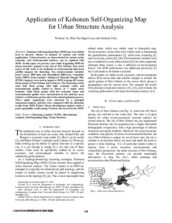 Pdf Application Of Kohonen Self Organizing Map For Urban Structure