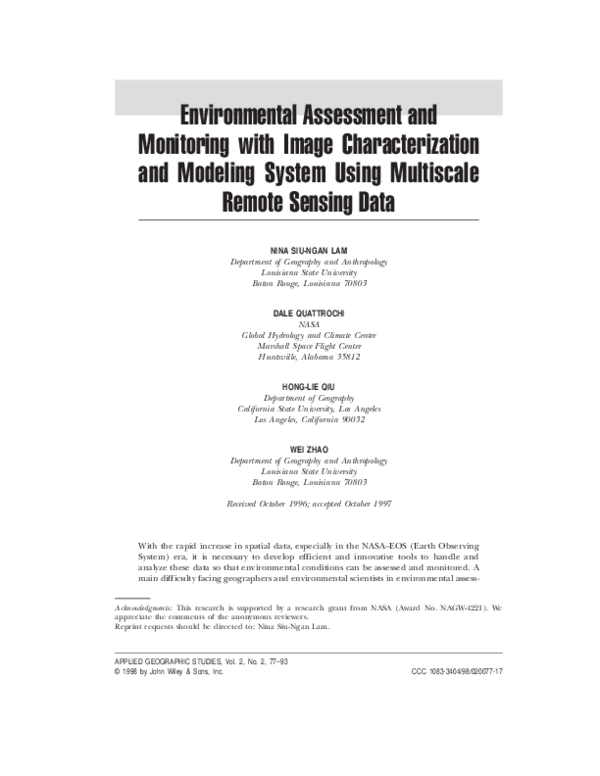 Environmental assessment and monitoring with image characterization and modeling system using ...