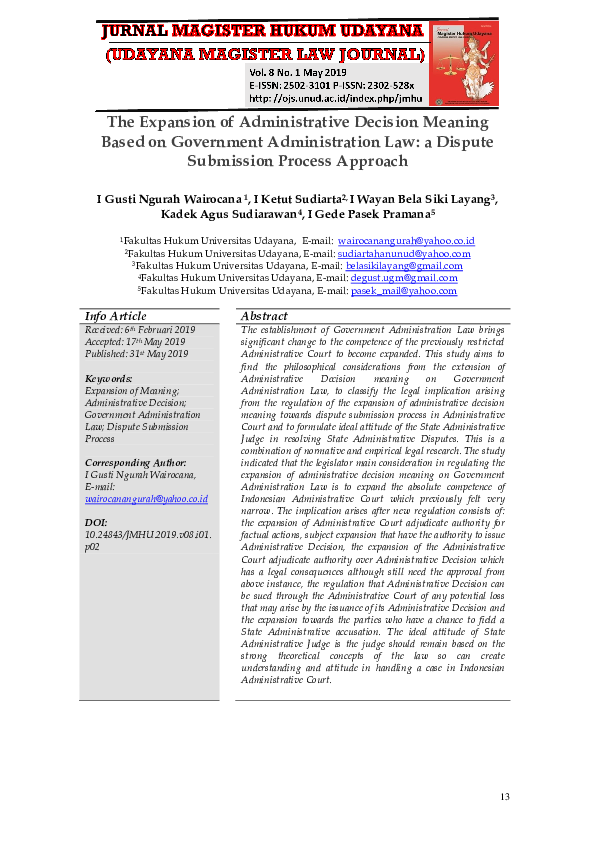 (PDF) The Expansion of Administrative Decision Meaning Based on ...
