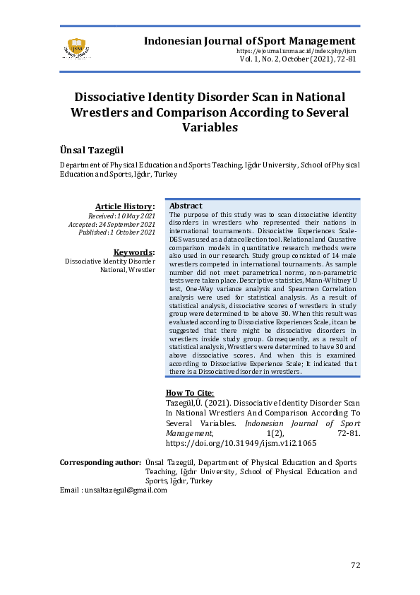 (PDF) Dissociative Identity Disorder Scan in National Wrestlers and ...