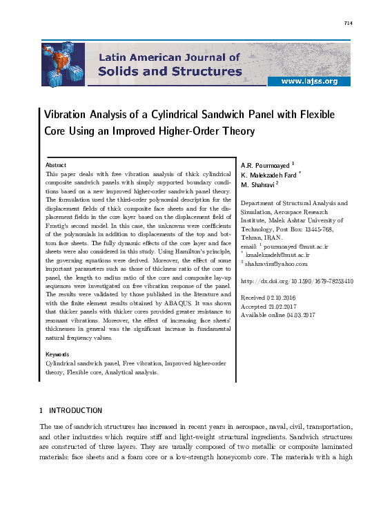 (PDF) Vibration Analysis of a Cylindrical Sandwich Panel with Flexible Core Using an Improved ...