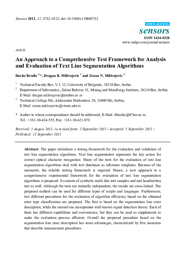 Pdf An Approach To A Comprehensive Test Framework For Analysis And Evaluation Of Text Line