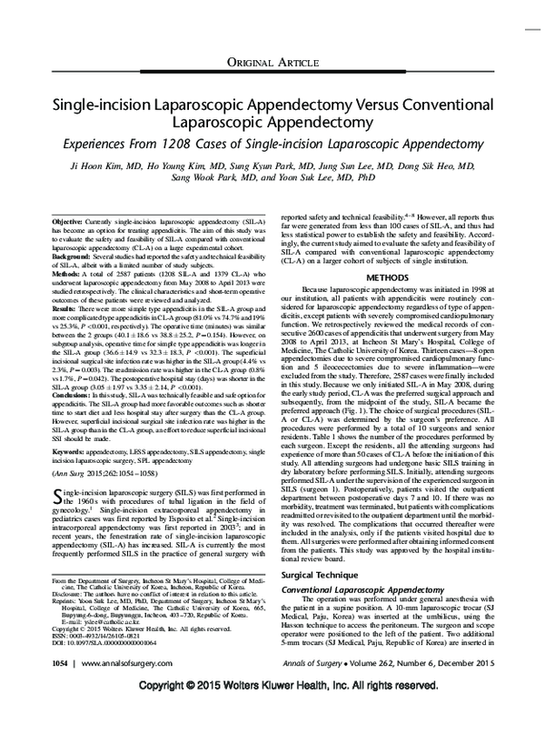 (PDF) Single-incision laparoscopic appendectomy versus traditional three-port laparoscopic ...
