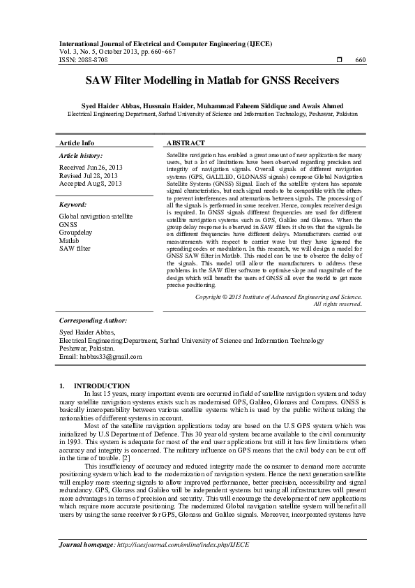 (PDF) SAW Filter Modelling in Matlab for GNSS Receivers