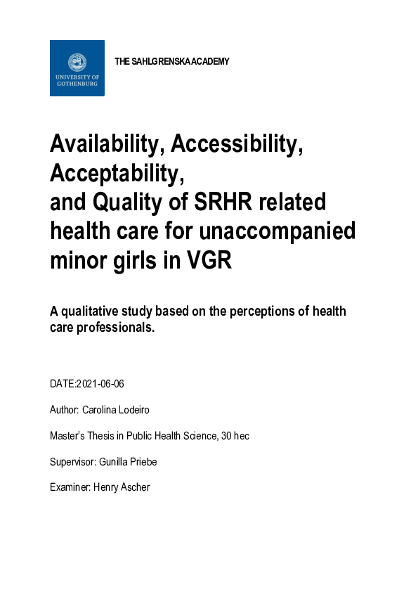 (PDF) Availability, Accessibility, Acceptability, and Quality of SRHR ...
