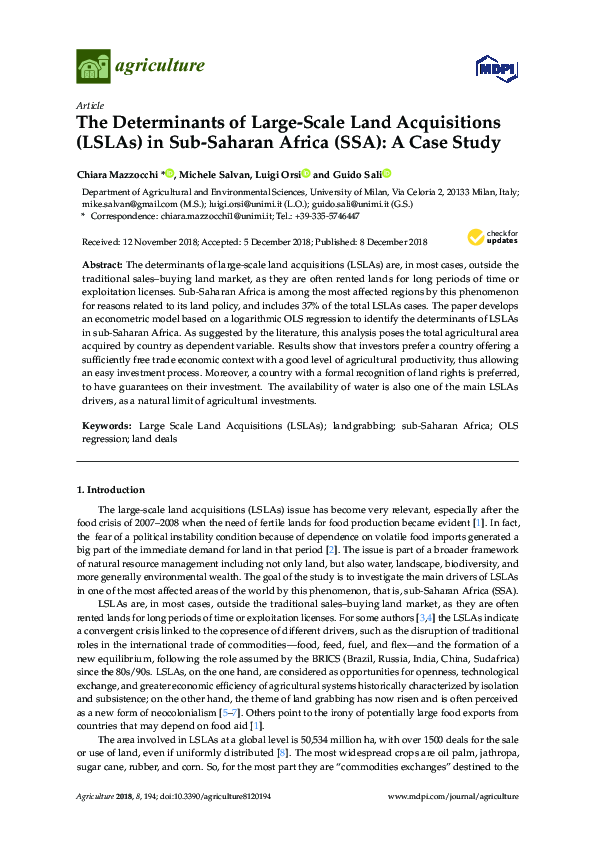 (PDF) The Determinants of Large-Scale Land Acquisitions (LSLAs) in Sub ...