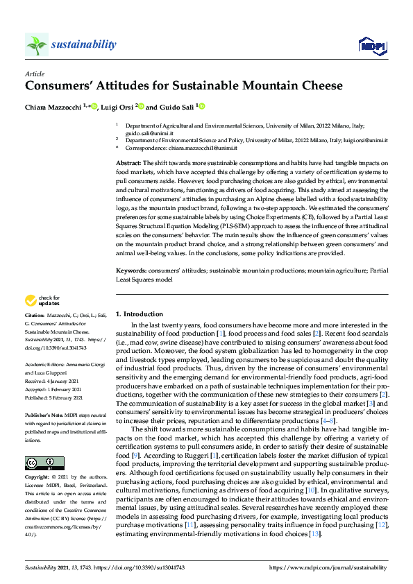 (PDF) Consumers’ Attitudes for Sustainable Mountain Cheese
