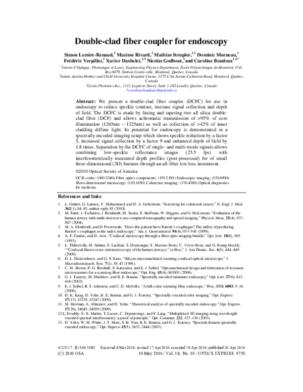 (PDF) Double-clad fiber coupler for endoscopy