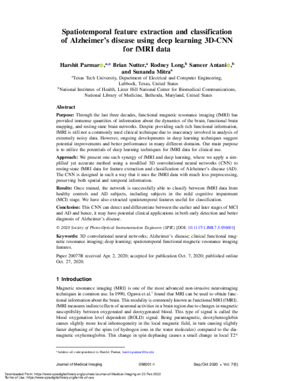 Pdf Spatiotemporal Feature Extraction And Classification Of Alzheimer