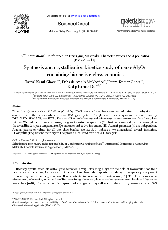 (PDF) Synthesis and crystallisation kinetics study of nano-Al2O3 containing bio-active glass ...