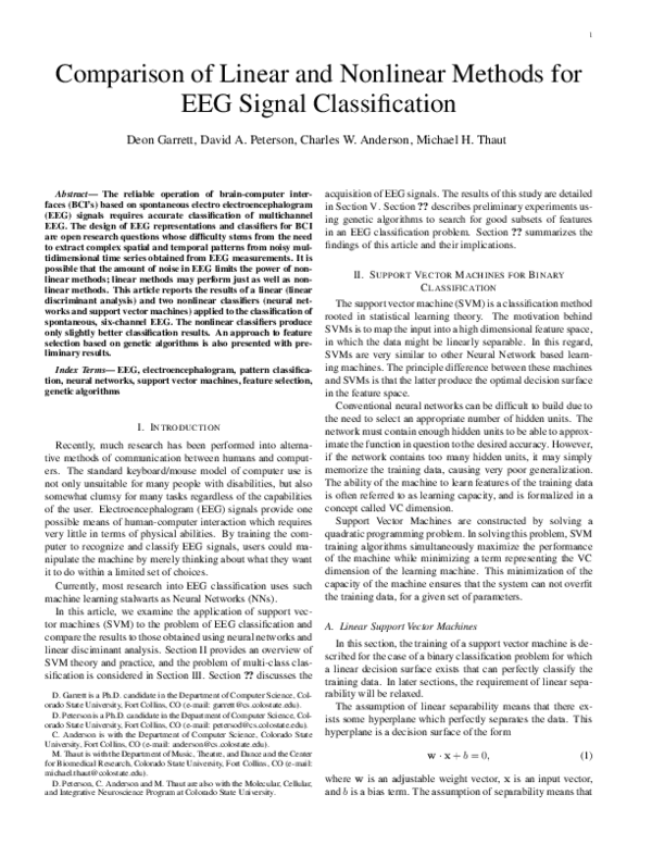 Pdf Comparison Of Linear Nonlinear And Feature Selection Methods