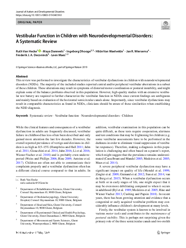 (PDF) Vestibular Function in Children with Neurodevelopmental Disorders ...