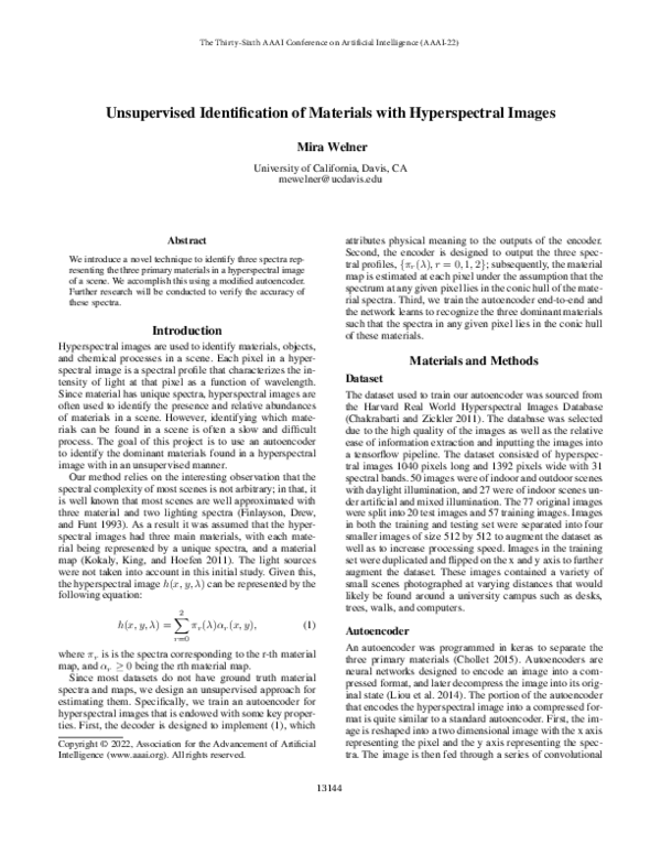 (PDF) Unsupervised Identification of Materials with Hyperspectral Images