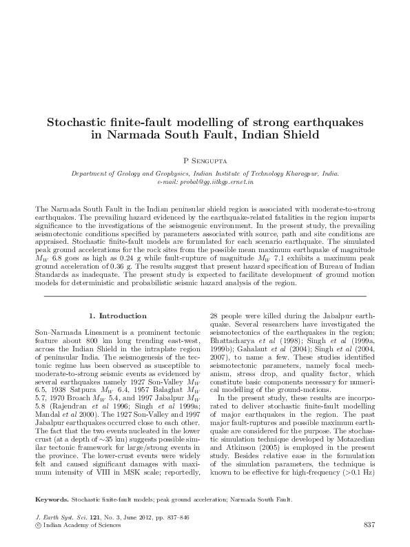 (PDF) Stochastic finite-fault modelling of strong earthquakes in ...