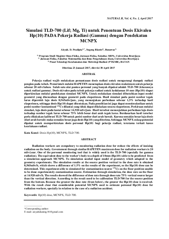 (PDF) Simulation of TLD-700 (Lif; Mg, Ti) for Determination of Hp ...